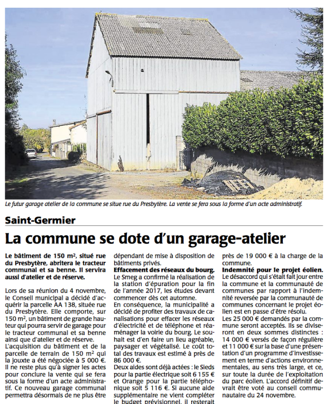 20161110-courrier-la-commune-se-dote-d-un-garage-atelier | Saint ...